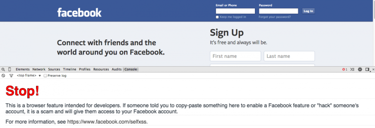 Facebook Javascript Console Warning Joseph Scott
